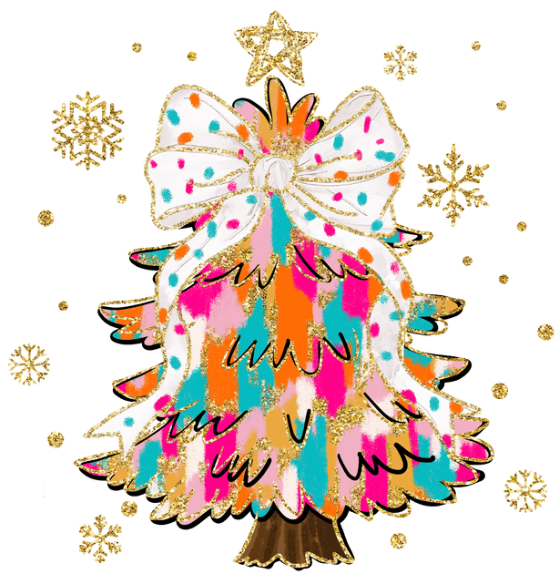 Christmas Tree With Gold Glitter Star DTF (direct-to-film) Transfer ...