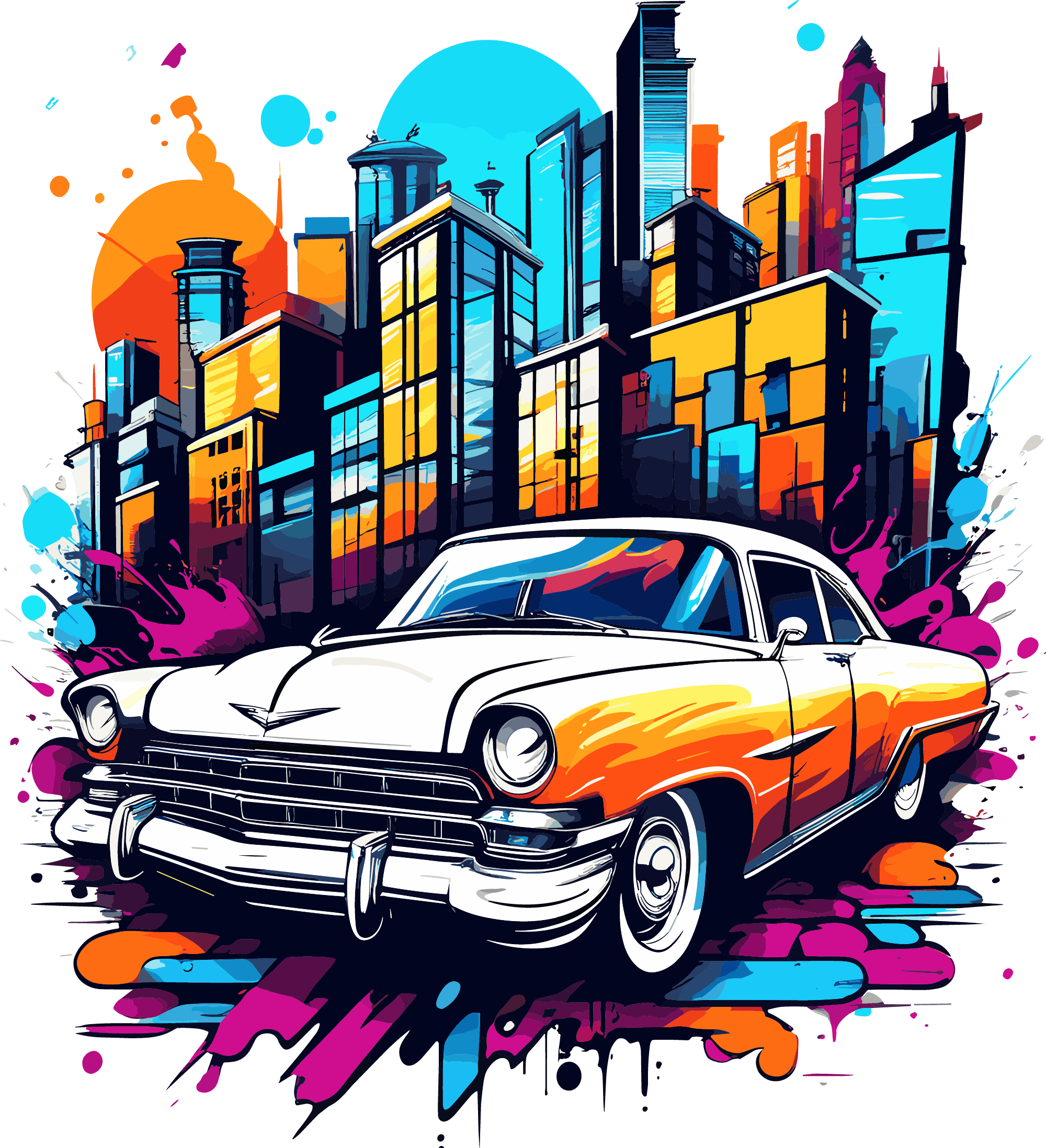 City & Classic Car Color Drip DTF (direct-to-film) Transfer – Twisted ...