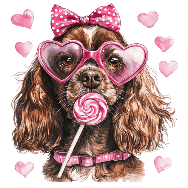 Cocker Spaniel Valentine Pink Collar DTF (direct-to-film) Transfer ...