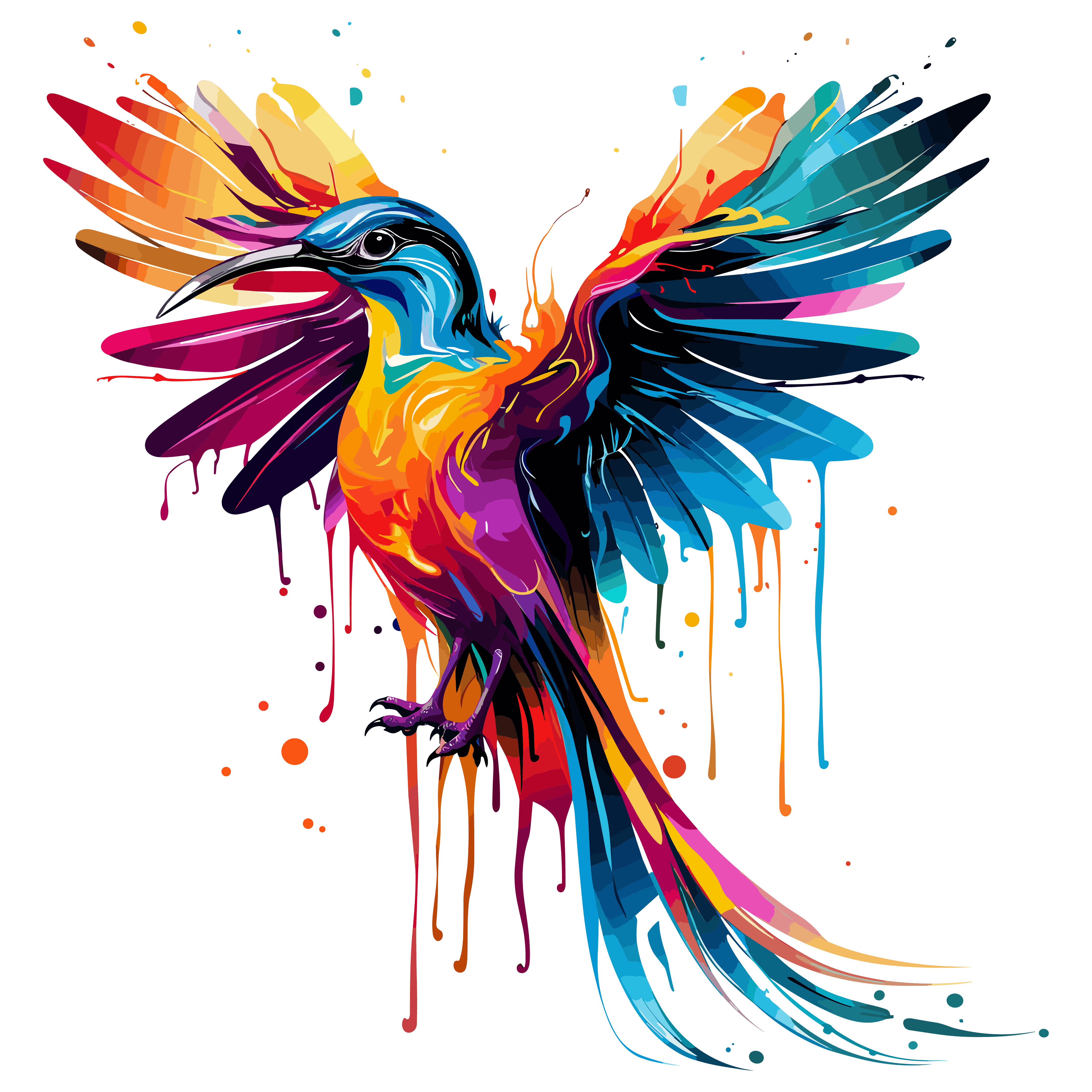 Color Drip Bird With 1 Blue Wing DTF (direct-to-film) Transfer ...