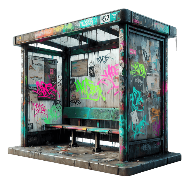Color Drip Bus Stop Drenched in Graffiti DTF (direct-to-film) Transfer ...