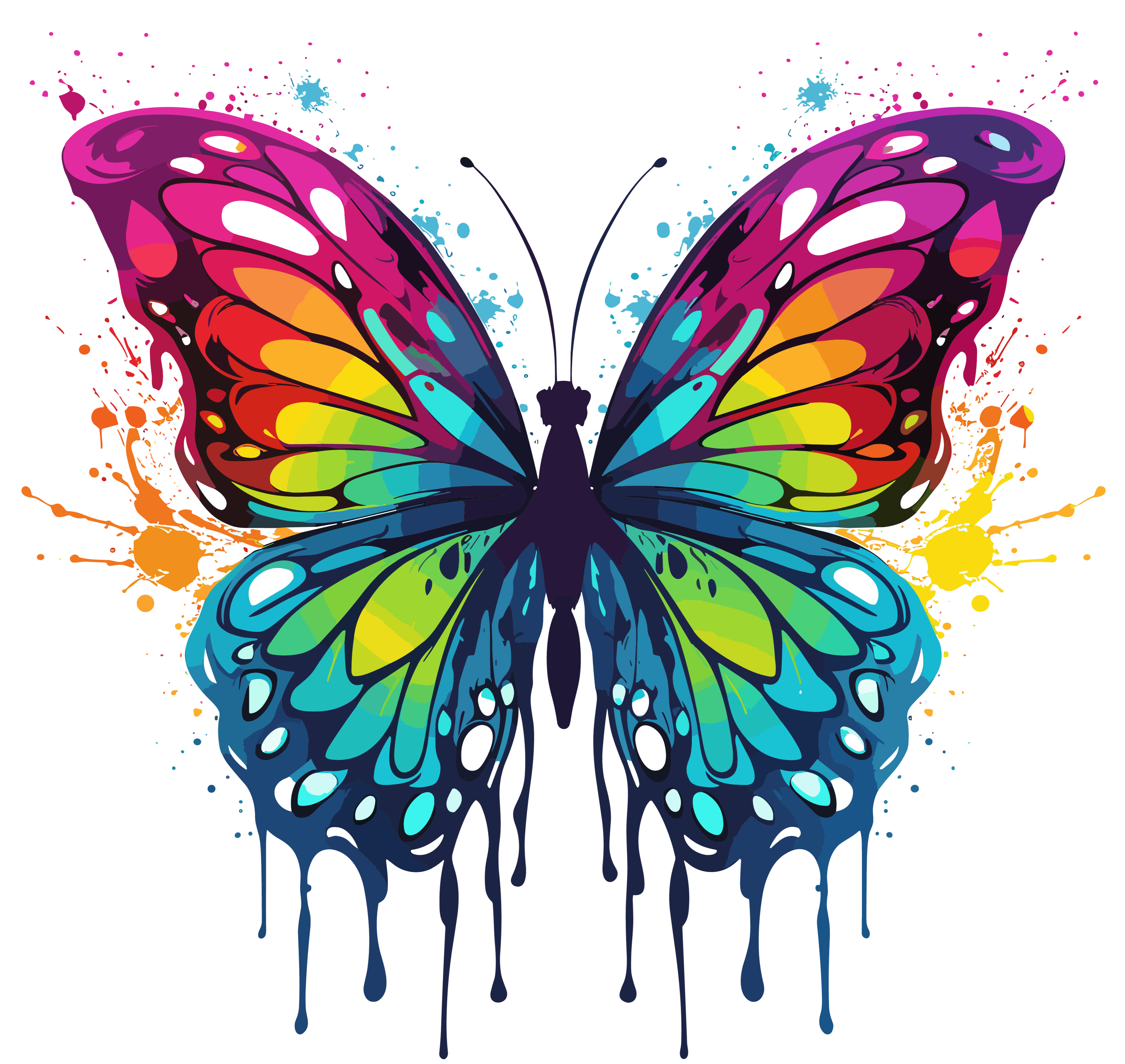 Color Drip Butterfly Blue on Bottom DTF (direct-to-film) Transfer ...