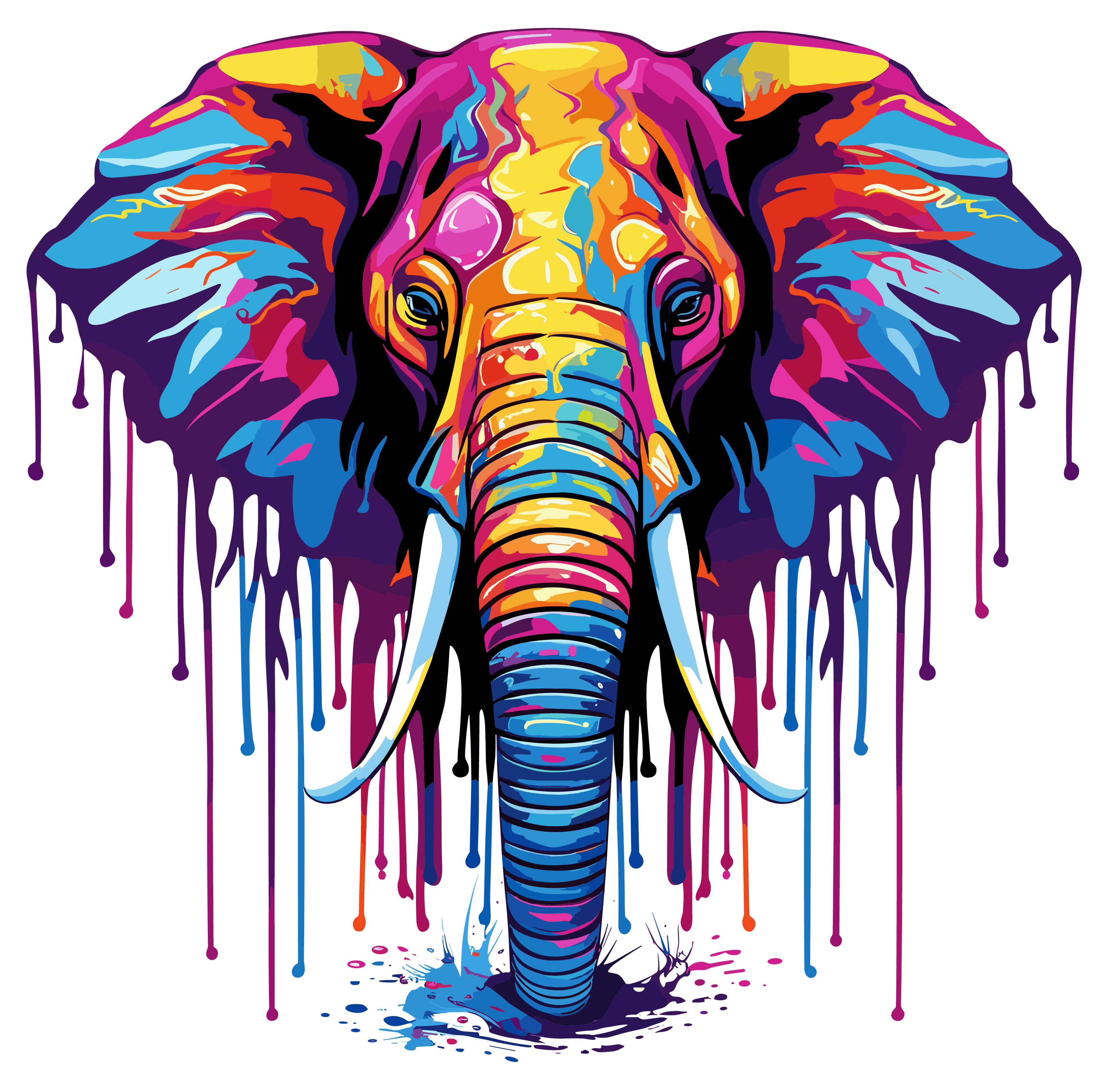 Color Drip Elephant in Blue DTF (direct-to-film) Transfer – Twisted ...