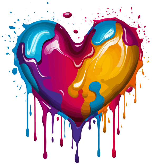 Color Drip Heart Blue & Gold DTF (direct-to-film) Transfer – Twisted ...