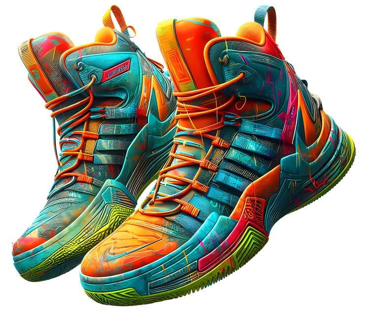 Color Drip High Top Basketball Shoes In Orange And Blue DTF (direct-to ...