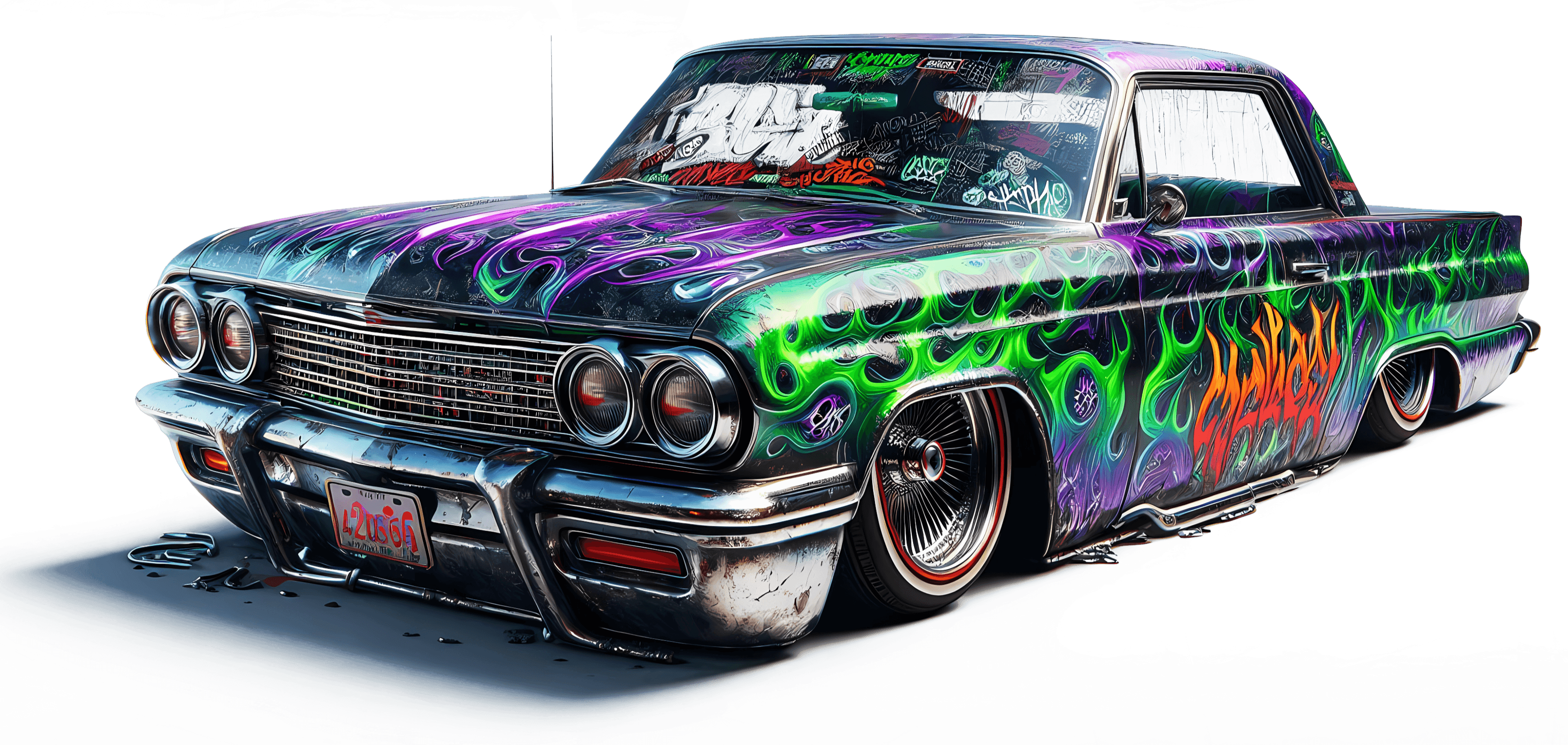 Color Drip Low Rider Car With Flaming Street Art DTF (direct-to-film ...