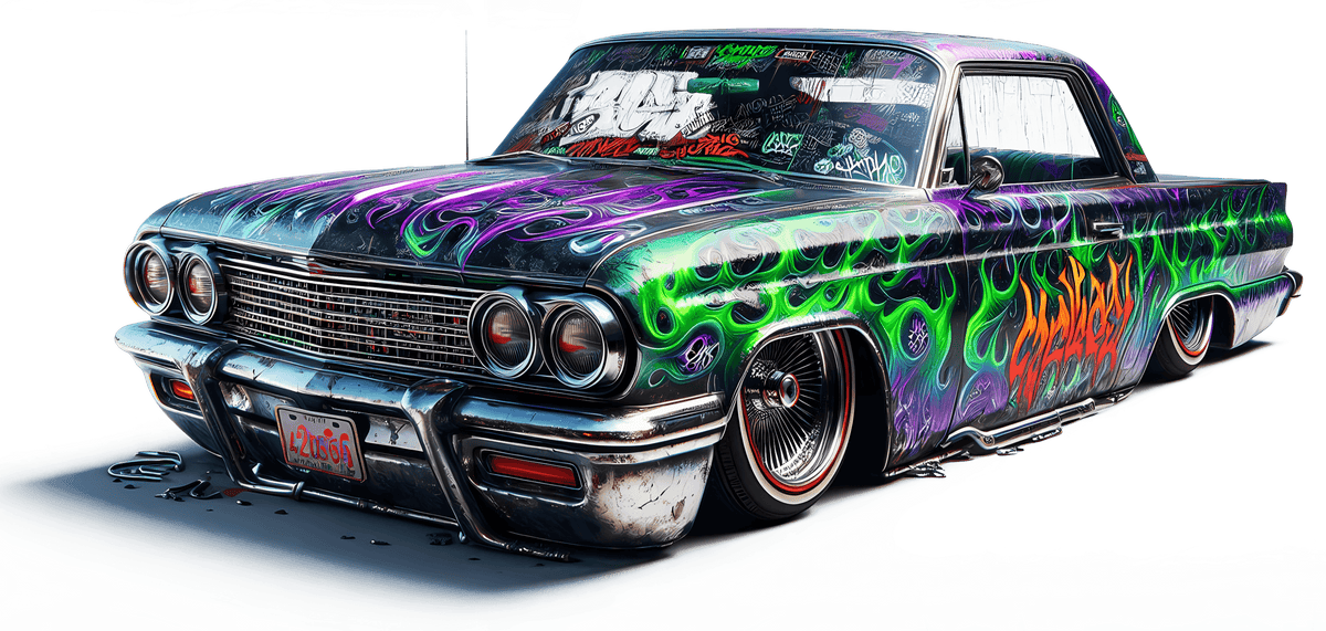 Color Drip Low Rider Car With Flaming Street Art DTF (direct-to-film ...