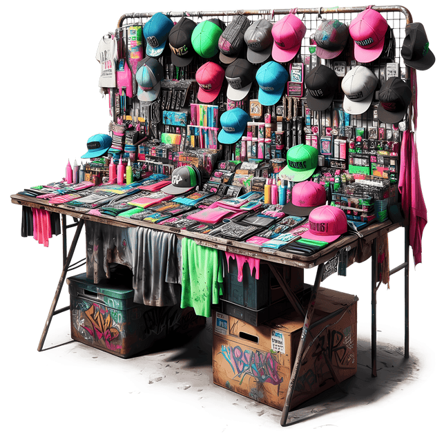 Color Drip Street Vendor Table With Hats And Trinkets DTF (direct-to ...