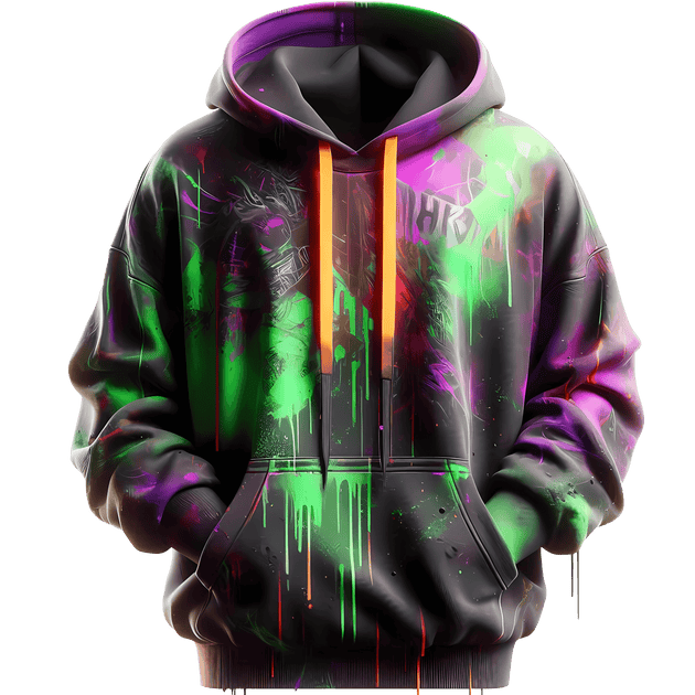 Color Drip Streetwear Hoodie In Green And Purple DTF (direct-to-film ...