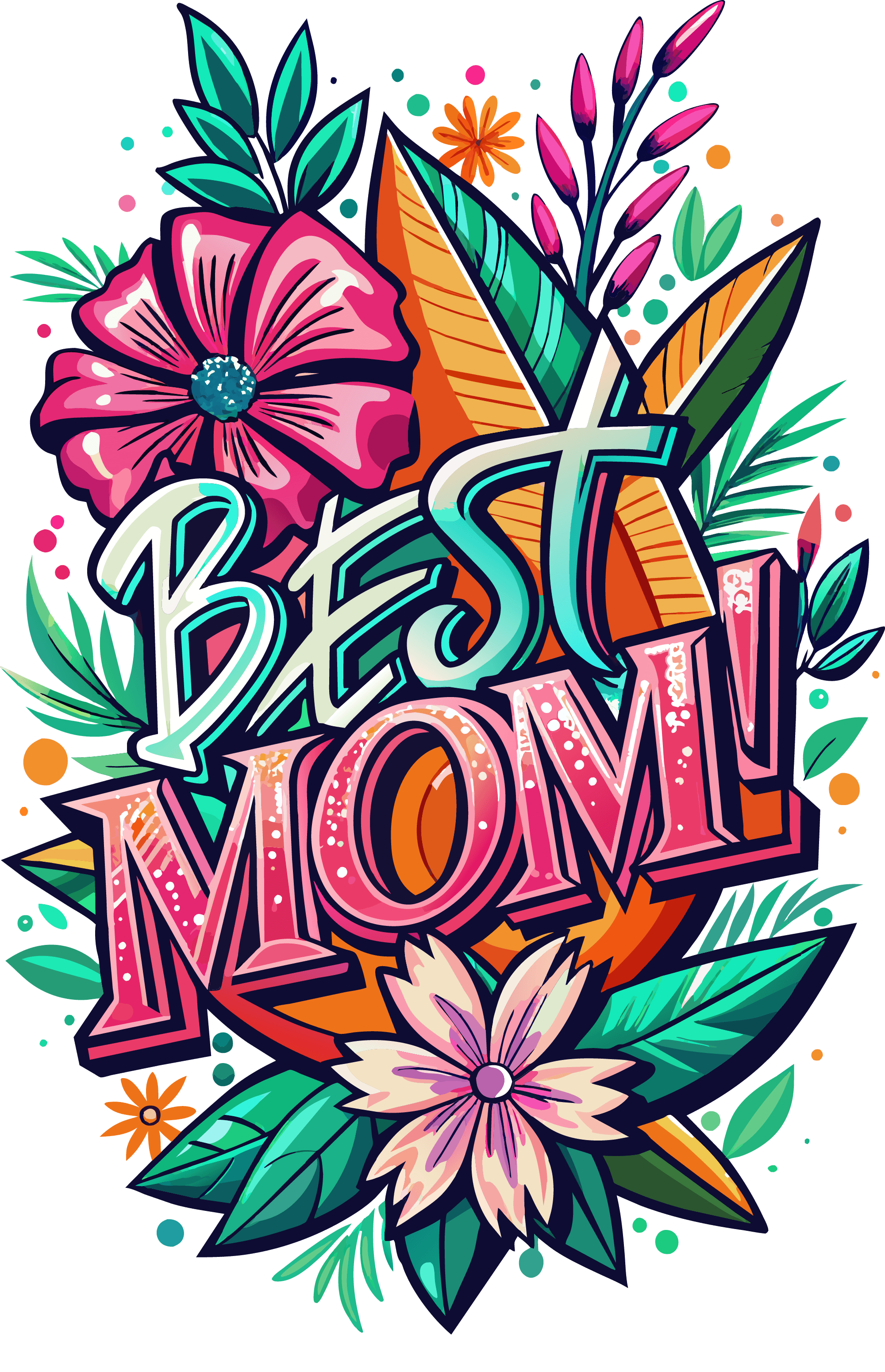 Colorful Best Mom Pink Flowers DTF (direct-to-film) Transfer – Twisted ...