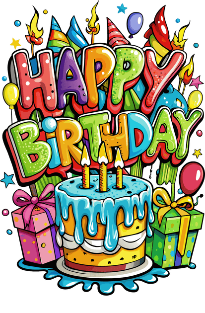 Colorful Color Drip Happy Birthday Cake DTF (direct-to-film) Transfer ...