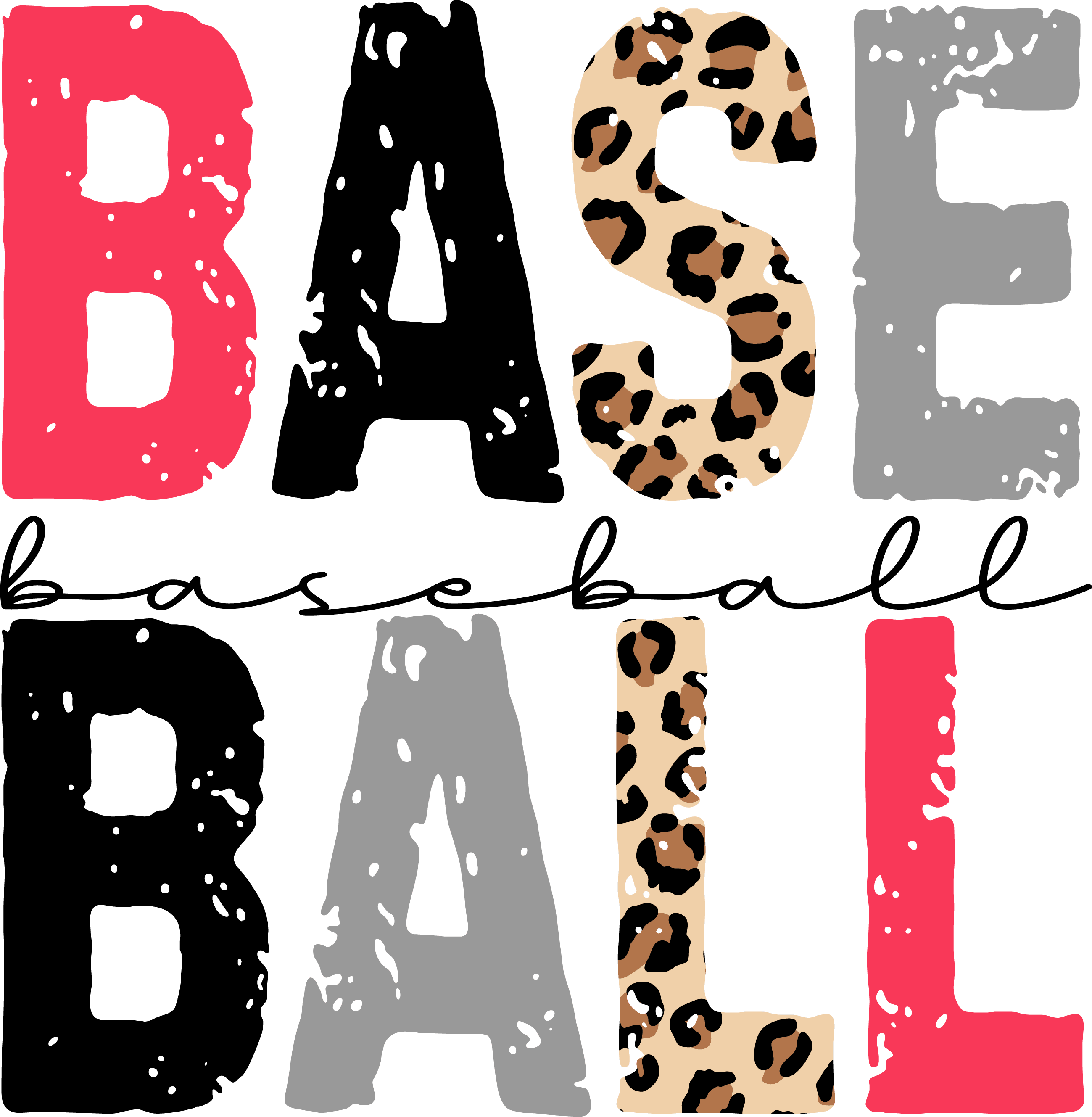 Distressed Baseball with Leopard Print Stacked DTF (Direct ti Film ...