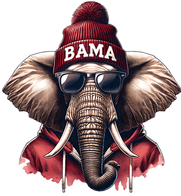 Elephant in Red Hoodie & Bama Cap DTF (direct-to-film) Transfer ...