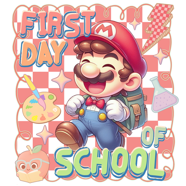 First Day of School Mario with Eyes Closed DTF (direct-to-film ...