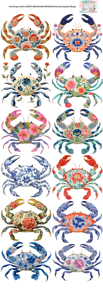 Floral Crabs 60x22" DTF Ready to Ship Gang Sheet – Twisted Image Transfers