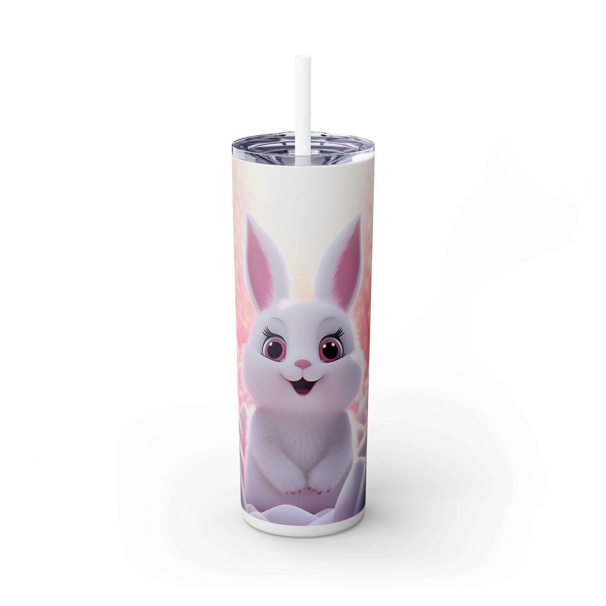 White Easter Bunny with Pink Background 20 oz. Skinny Straight UV DTF ...
