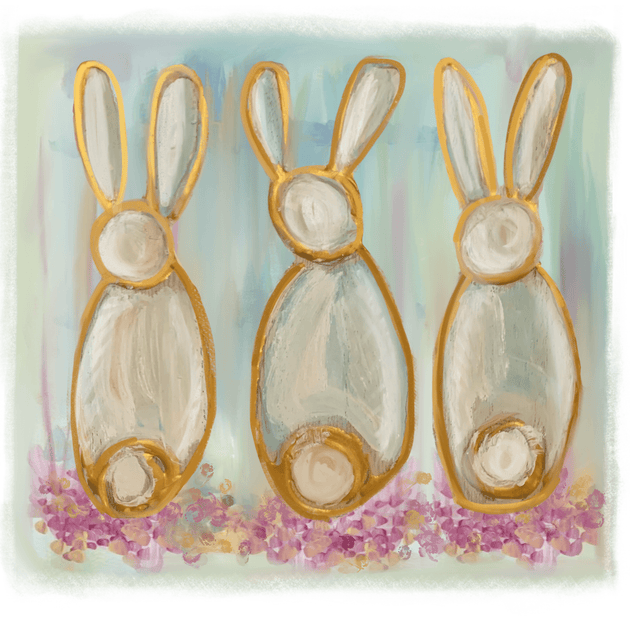 Gold Bunny Trio With Pink Floral Faceless DTF (direct to film) Transfer ...