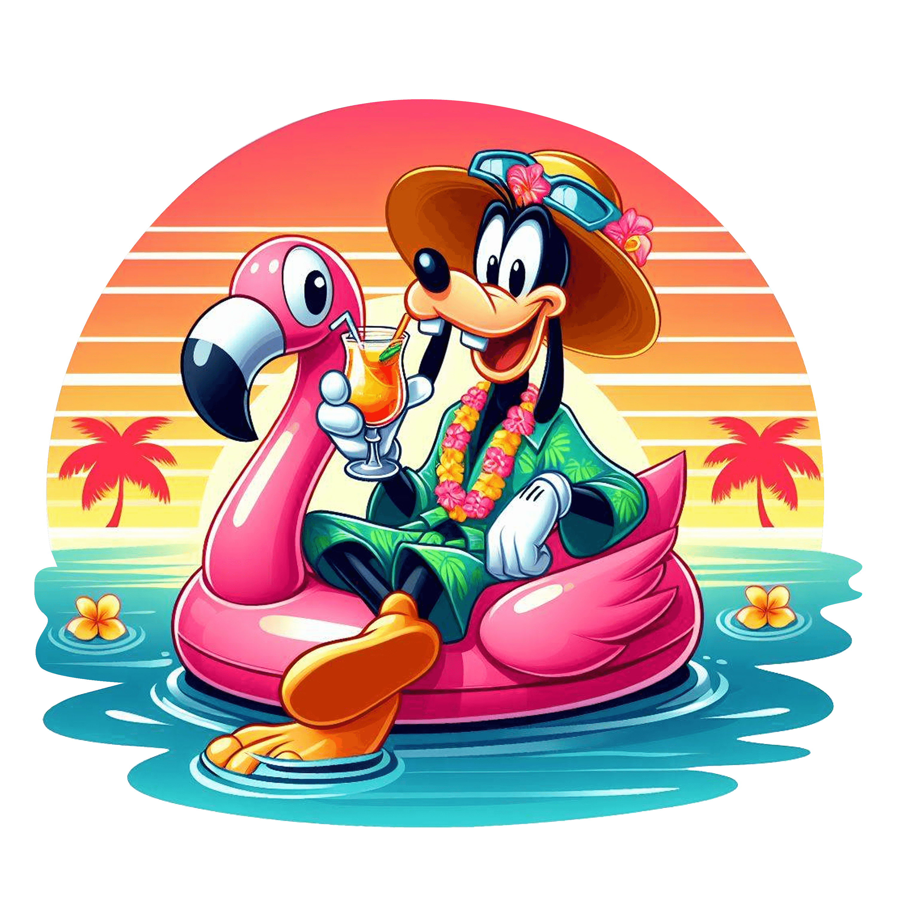 Goofy in Flamingo Float DTF (direct-to-film) Transfer – Twisted Image ...