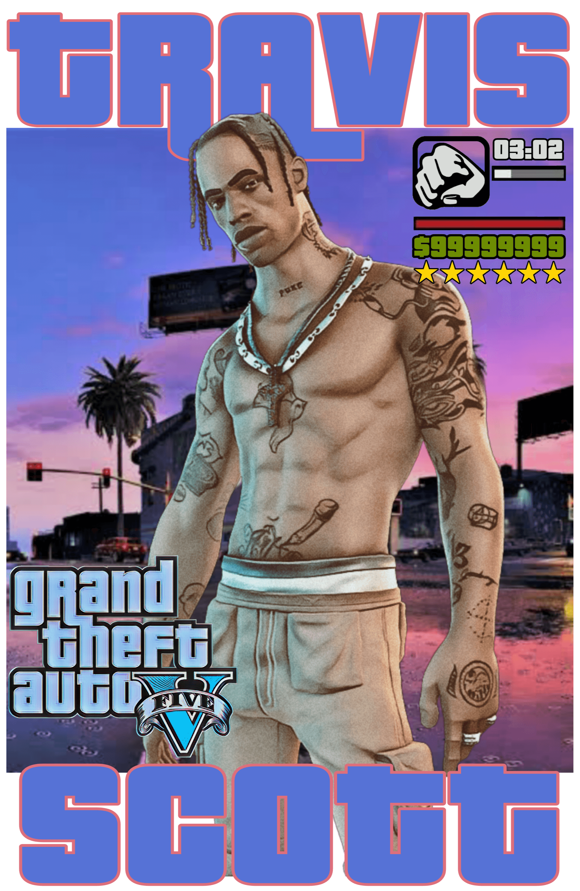 Grand Theft Auto Travis Scott Shirtless 3_02 DTF (direct-to-film ...