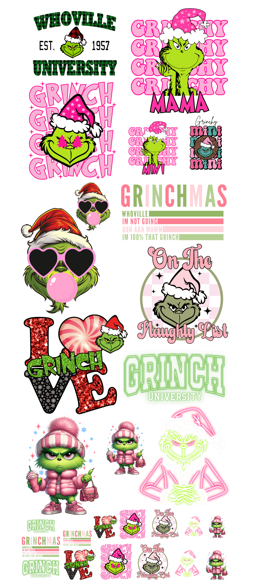 Grinchy Grinch 60" DTF Ready to Ship Gang Sheet with Multiple Sized ...