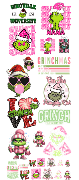 Grinchy Grinch 60" DTF Ready to Ship Gang Sheet with Multiple Sized ...