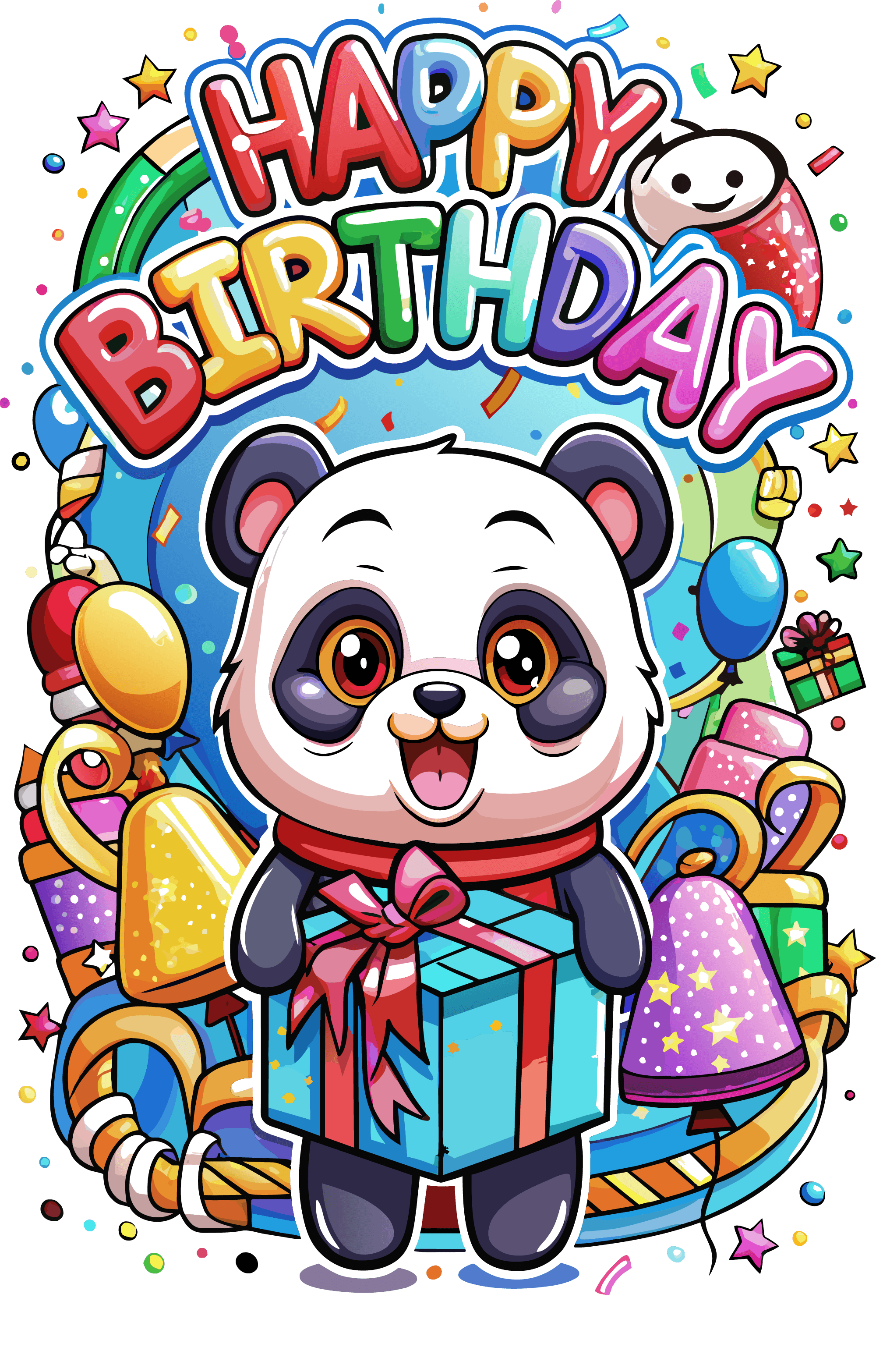 Happy Birthday Panda With Gift DTF (direct-to-film) Transfer – Twisted ...