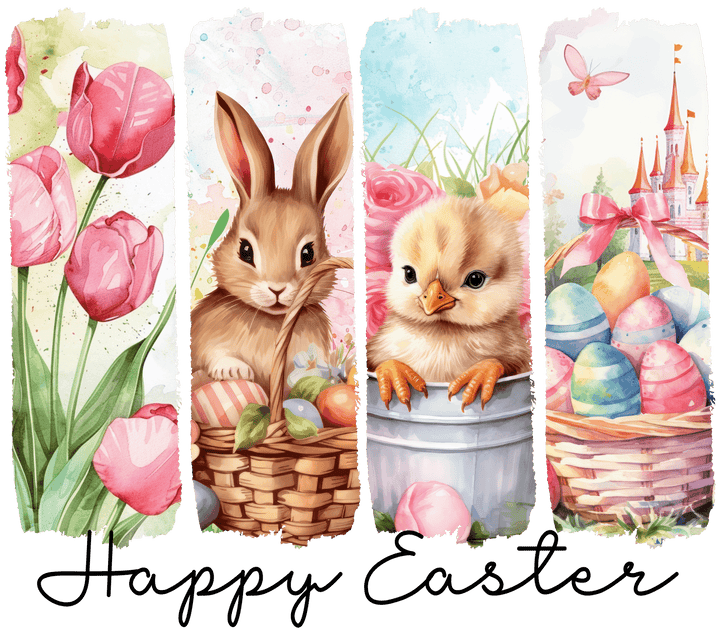 Happy Easter Brushstroke Tulip Bunny Chick Easter Eggs DTF (direct to ...
