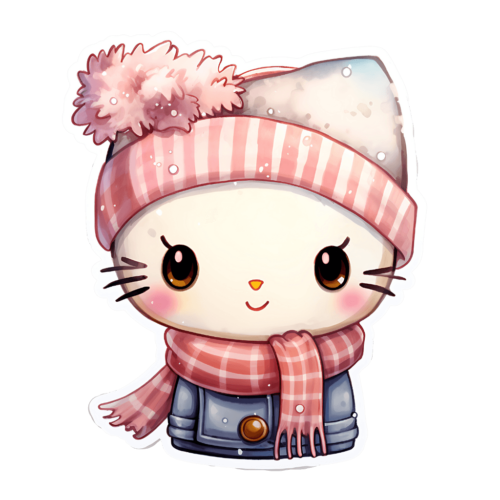 Hello Kitty in Blue Jacket & Striped Scarf DTF (direct-to-film ...