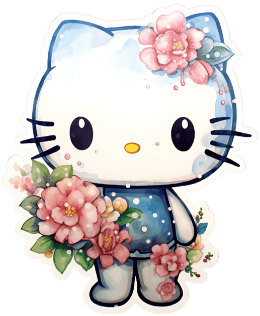 Hello Kitty in Blue Top and Flowers DTF (direct-to-film) Transfer ...