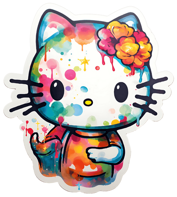 Hello Kitty in Colorful Paint Drip DTF (direct-to-film) Transfer ...