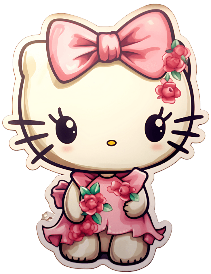 Hello Kitty in Large Pink Bow & Pink Dress DTF (direct-to-film ...