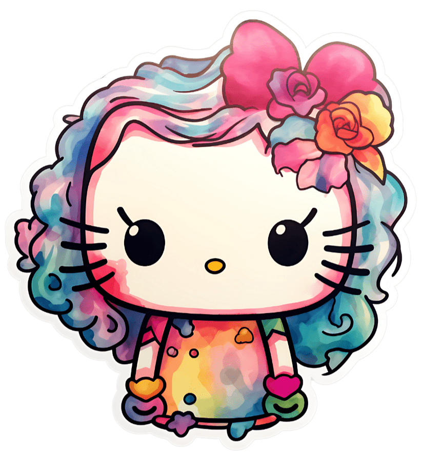 Hello Kitty in Multicolored Dress DTF (direct-to-film) Transfer ...