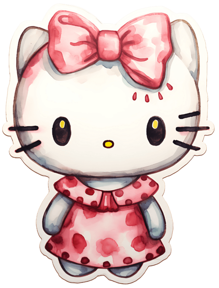 Hello Kitty in Pink Dress & Bow With Paint Spots DTF (direct-to-film ...