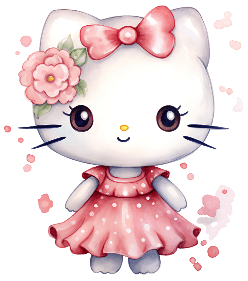 Hello Kitty in Pink Dress and Paint Drops DTF (direct-to-film) Transfer ...
