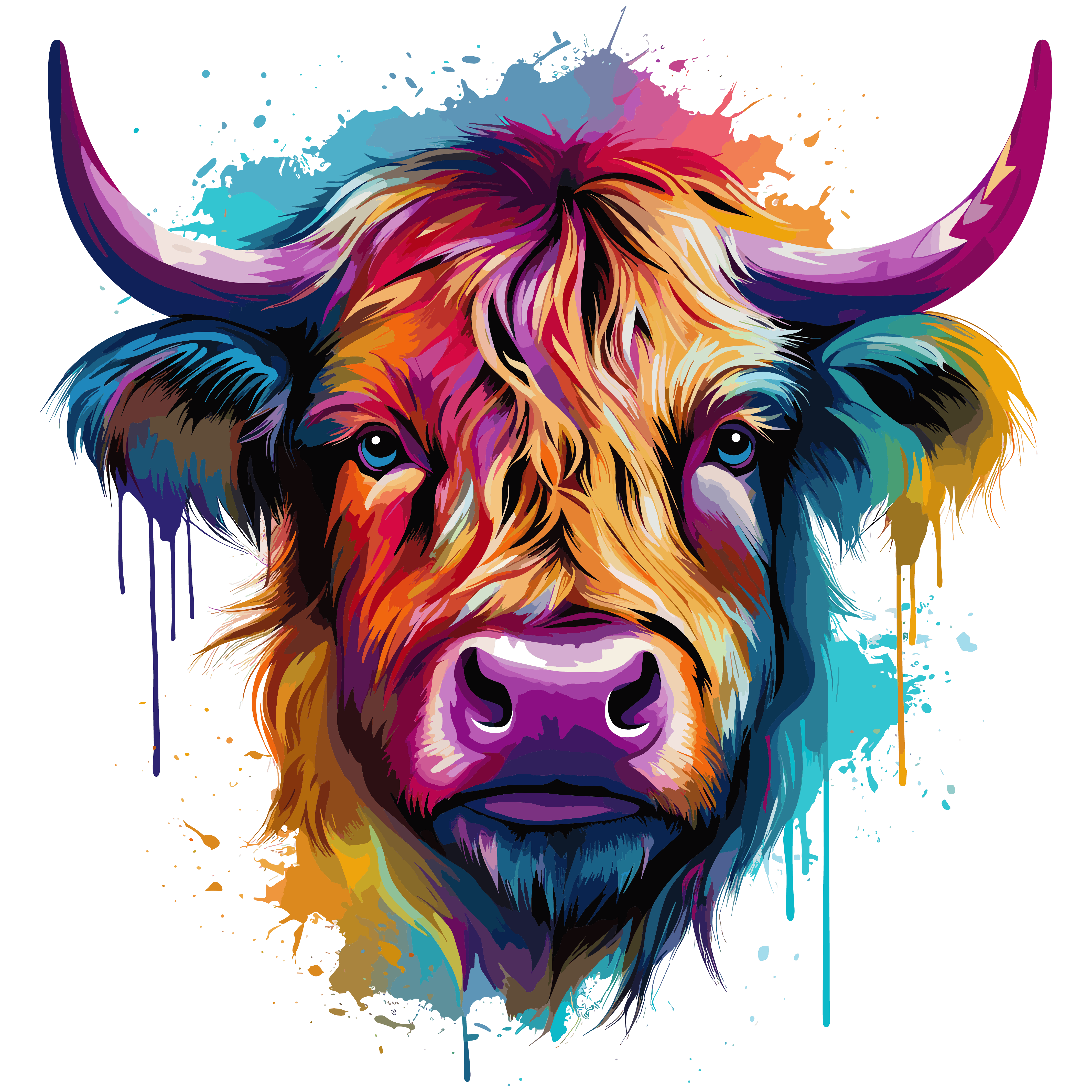 Highland Cow Color Drip DTF (direct-to-film) Transfer – Twisted Image ...