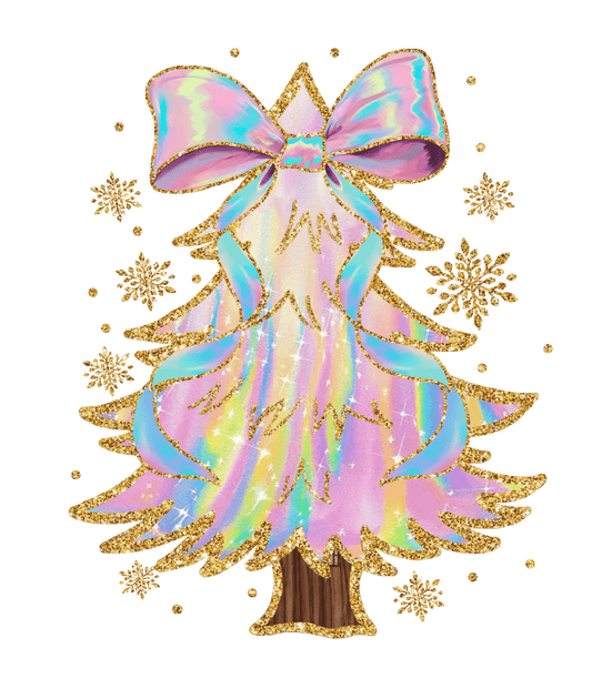 Iridescent Christmas Tree Outlined in Gold DTF (direct-to-film ...