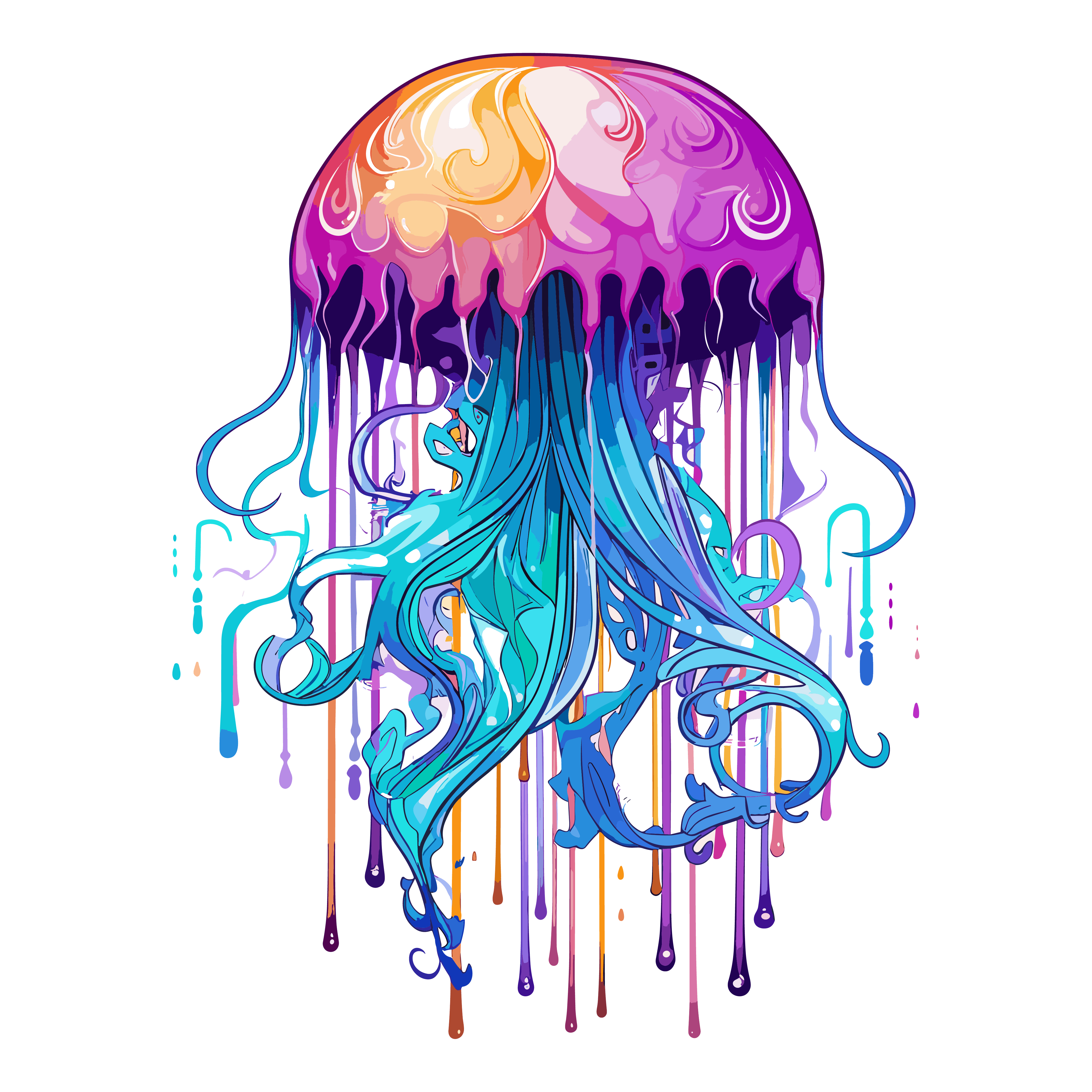 Jellyfish & Blue Color Drip DTF (direct-to-film) Transfer – Twisted ...