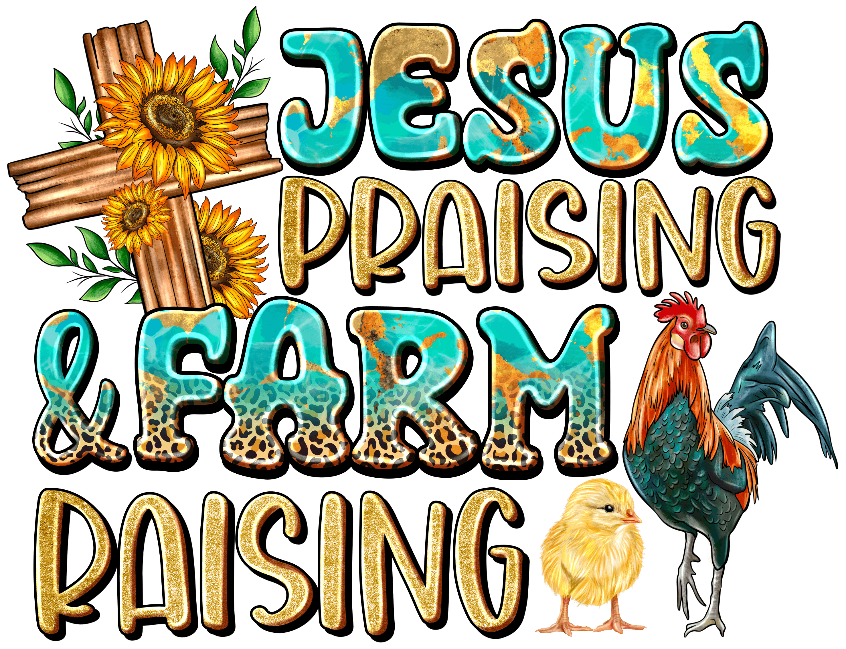 Jesus Praising & Farm Raising Cross & Rooster DTF (direct-to-film ...