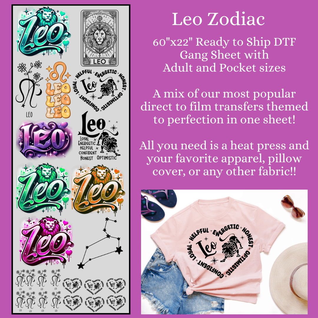 Leo Zodiac with Pockets 60" DTF Ready to Ship Gang Sheet – Twisted ...