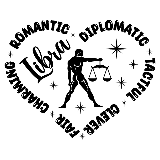 Libra Characteristics with Heart Zodiac DTF (direct-to-film) Transfer ...