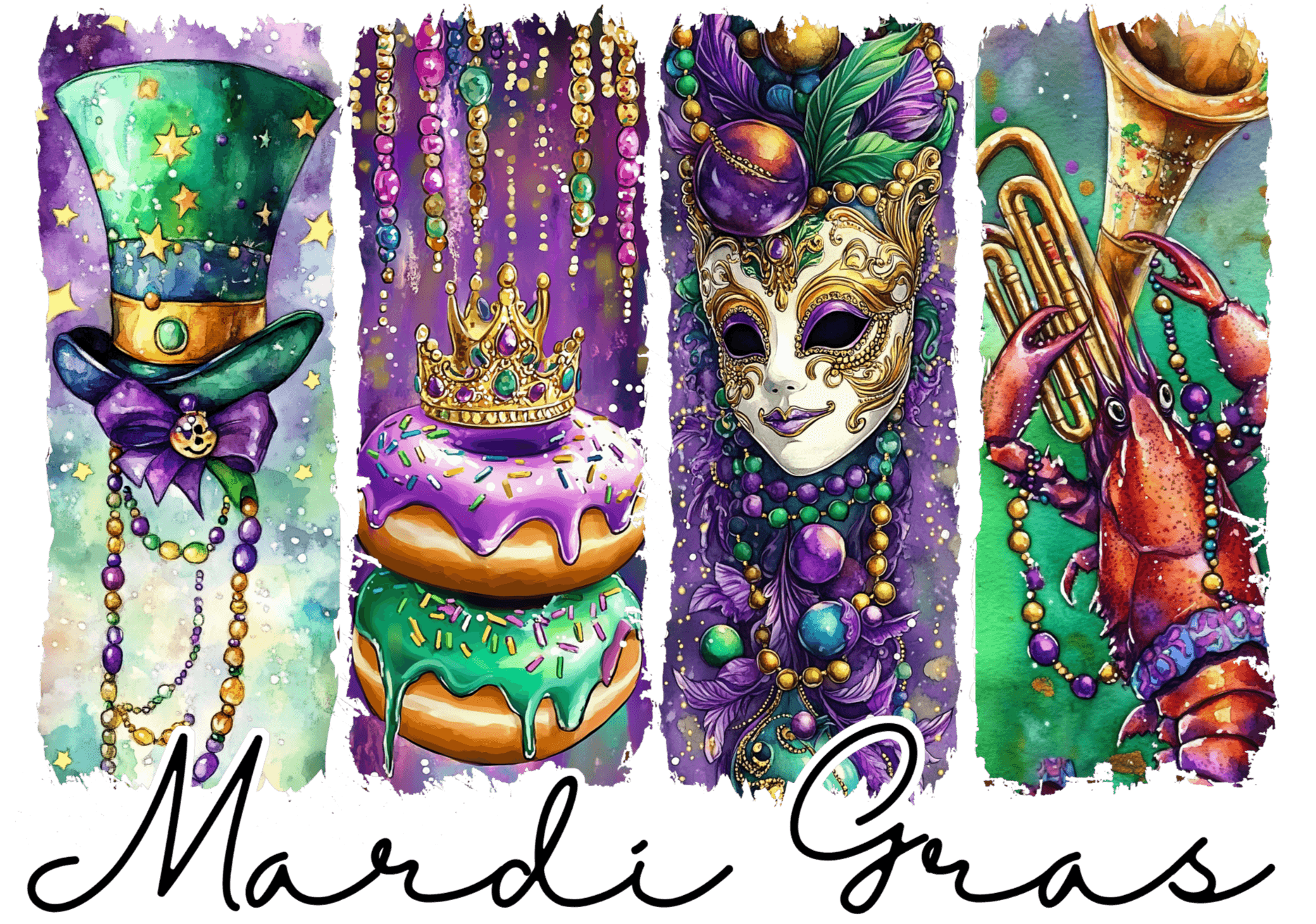 Mardi Gras Beads & Mask DTF (direct-to-film) Transfer – Twisted Image ...