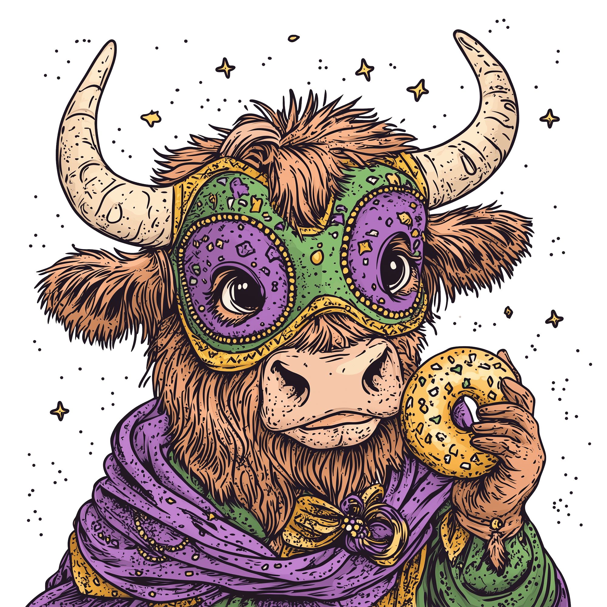 Mardi Gras Donut Eating Cow DTF (direct-to-film) Transfer – Twisted ...