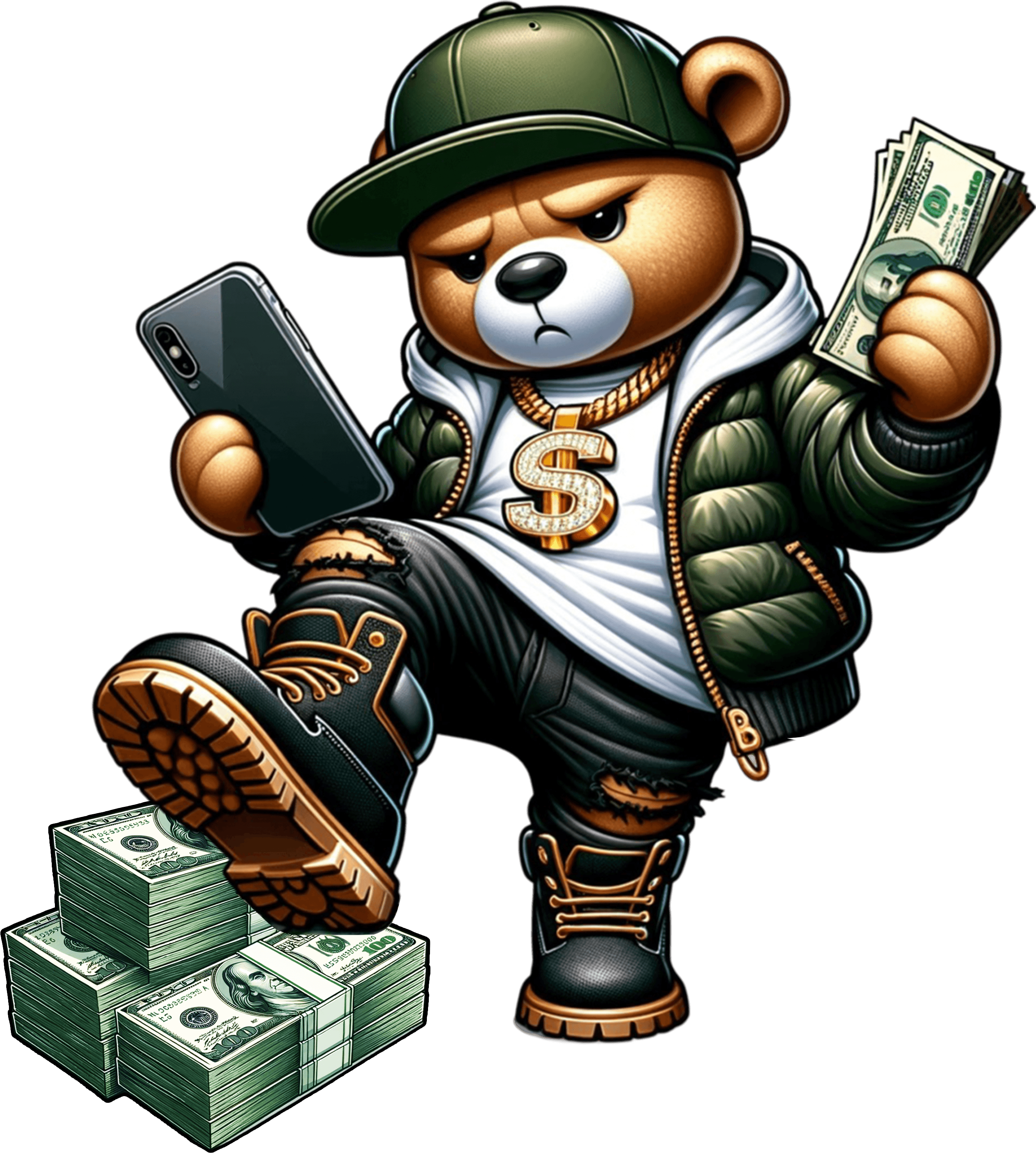 Money Bear with Phone and Cash DTF (direct-to-film) Transfer – Twisted ...