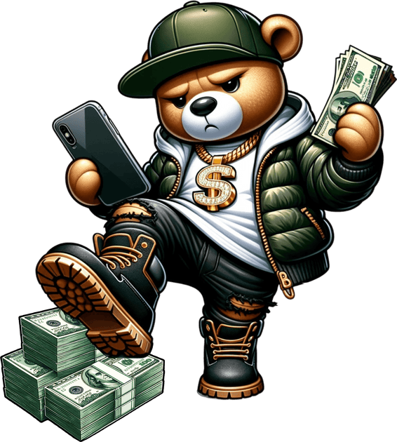Money Bear with Phone and Cash DTF (direct-to-film) Transfer – Twisted ...