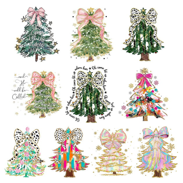 Multiple Christmas Trees 9 DTF (direct-to-film) Transfer – Twisted ...