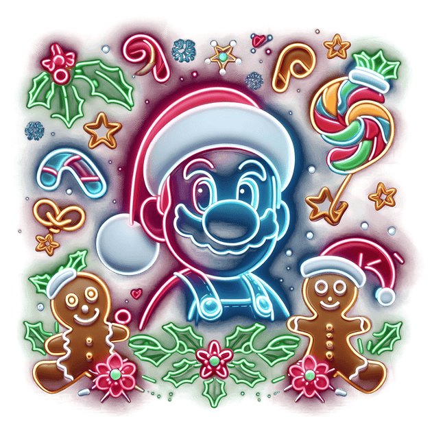 Neon Mario With Gingerbread and Canes DTF (direct-to-film) Transfer ...