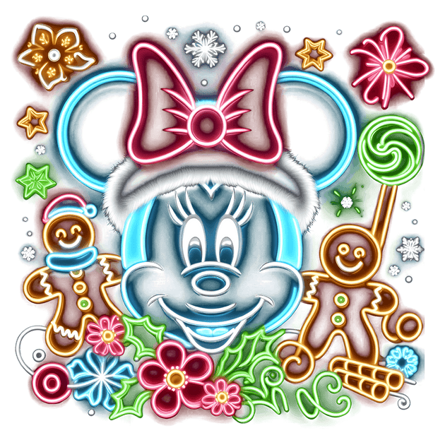 Neon Minnie With Flowers and Gingerbread DTF (direct-to-film) Transfer ...