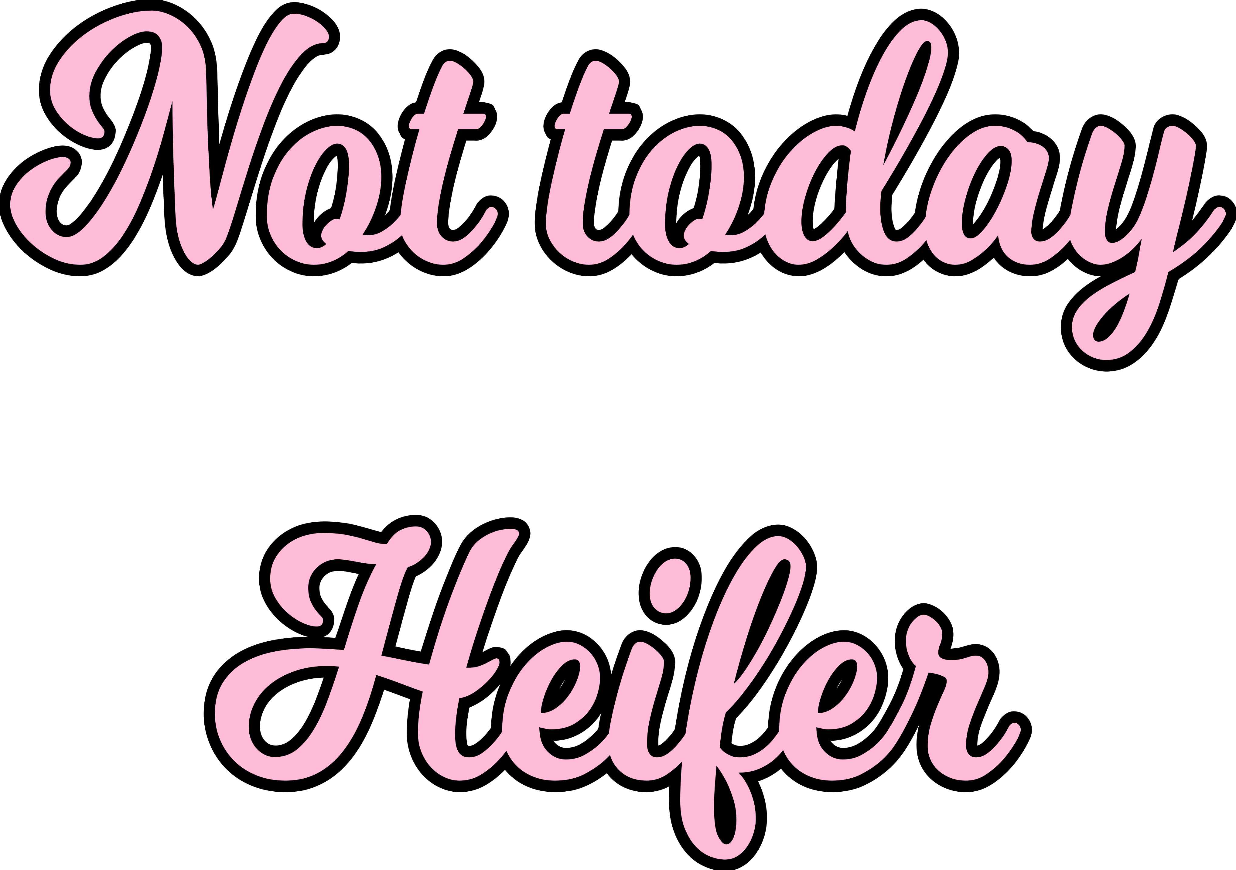 Not Today Heifer Pink Font in Cursive DTF (direct-to-film) Transfer ...