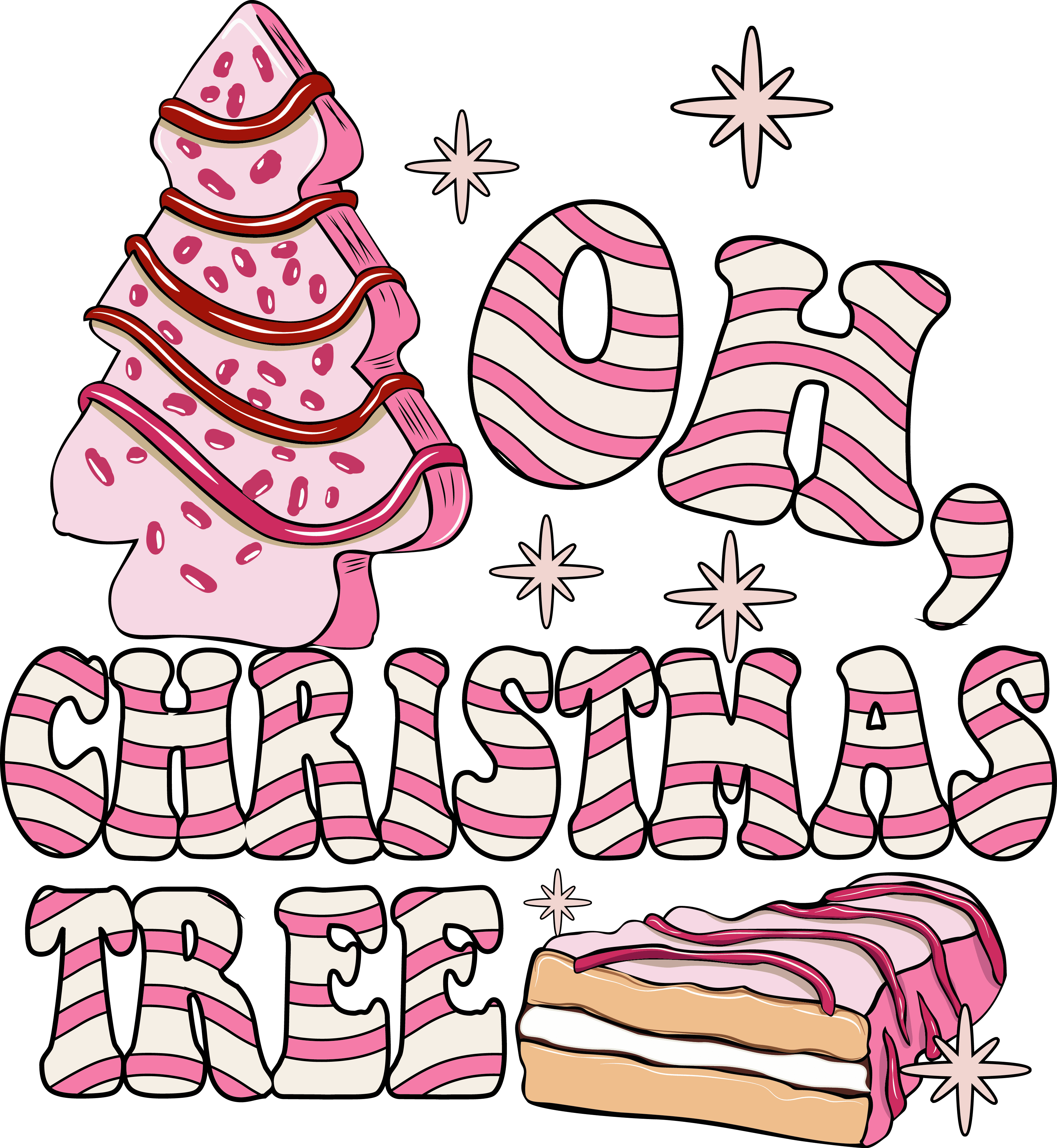 Oh Pink Christmas Tree Cakes Lights DTF (direct-to-film) Transfer ...