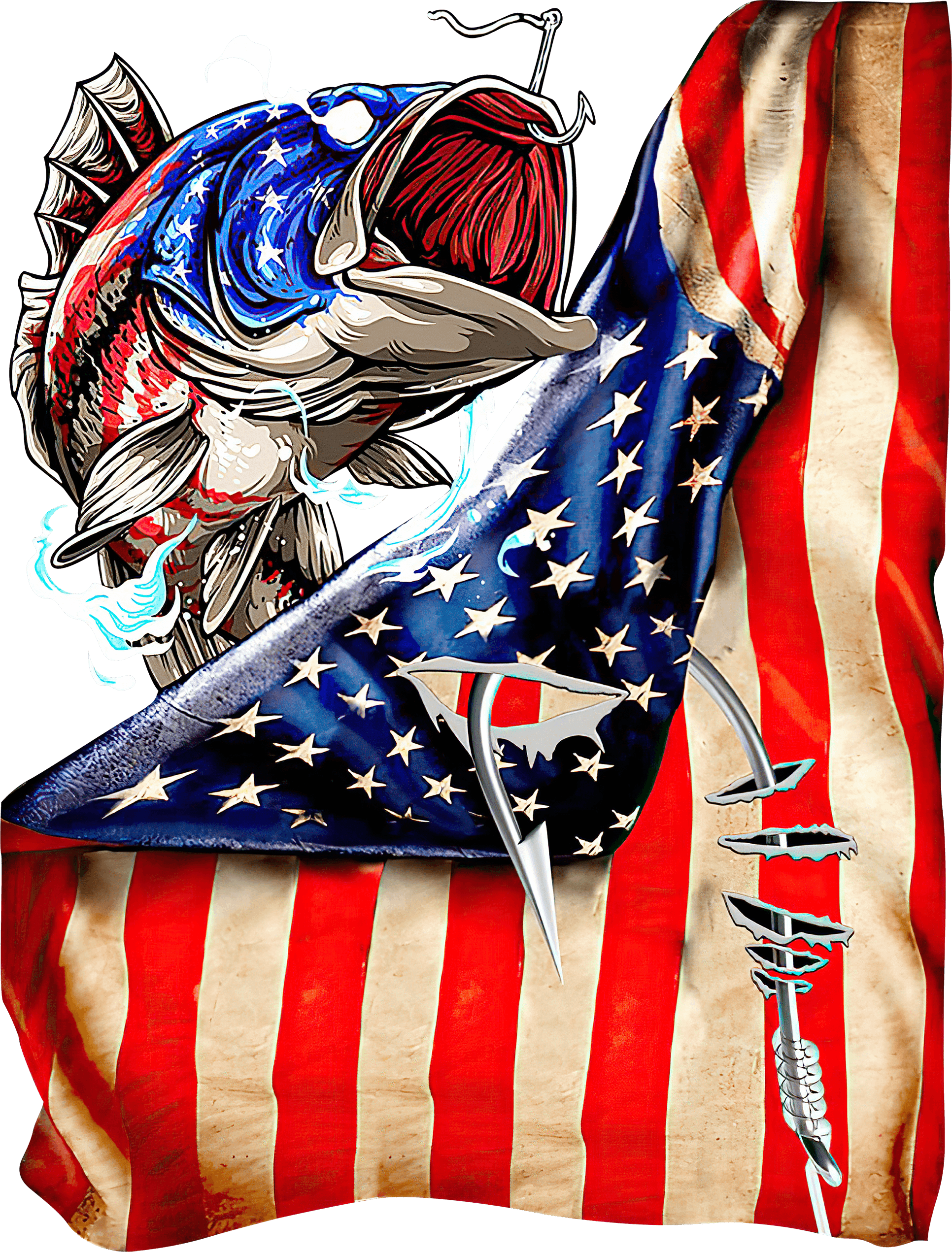 Outdoor American Flag, Hook and Fish DTF (direct-to-film) Transfer ...